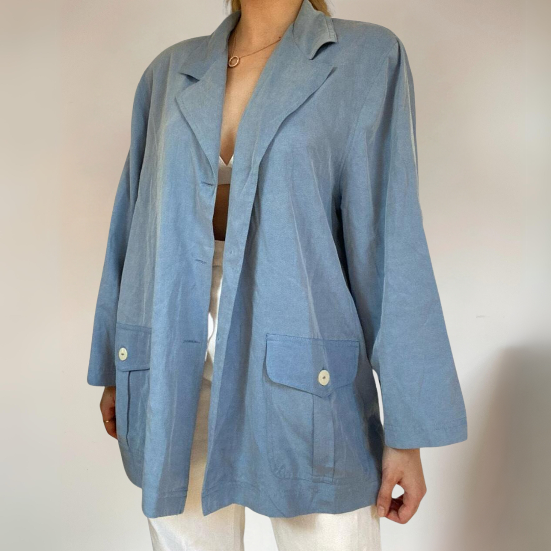 Blue Oversized Shirt | Dusty Blue Oversized Shirt | Vindee Vintage